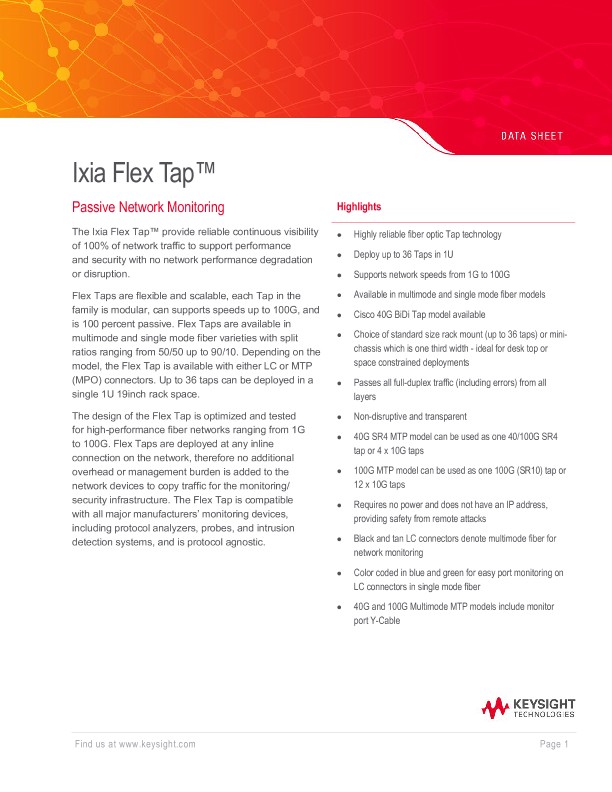Ixia Flex Tap PDF Asset Page | Keysight